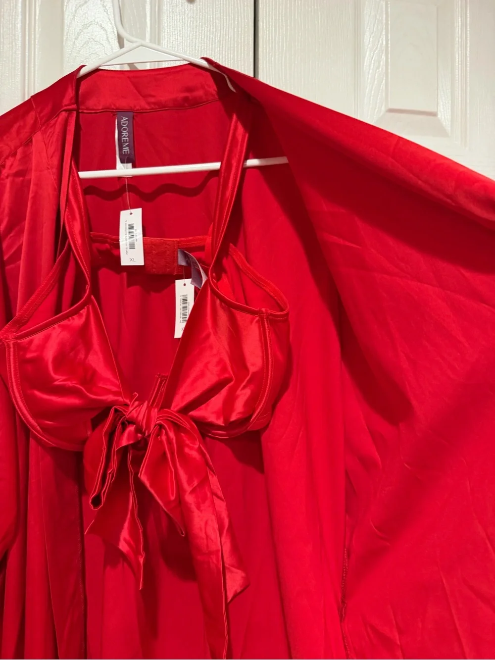 Adore Me | Intimates & Sleepwear | Adore Me Red Satin Tiefront Robe And ...